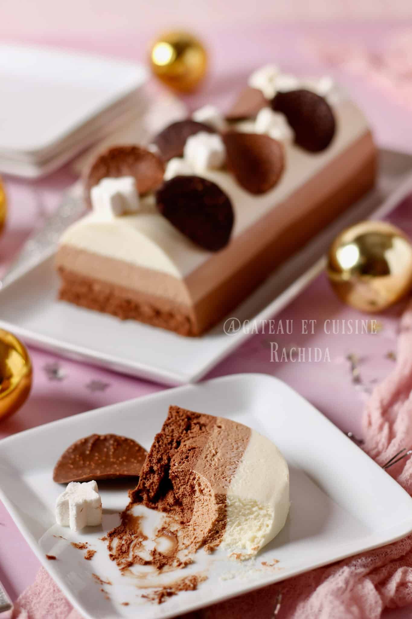 Triple chocolate mousse yule log | Gâteau et cuisine Rachida